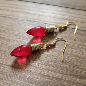 Red Resin Christmas Lights Earrings- 18k Gold Decorative Red Bulb ...