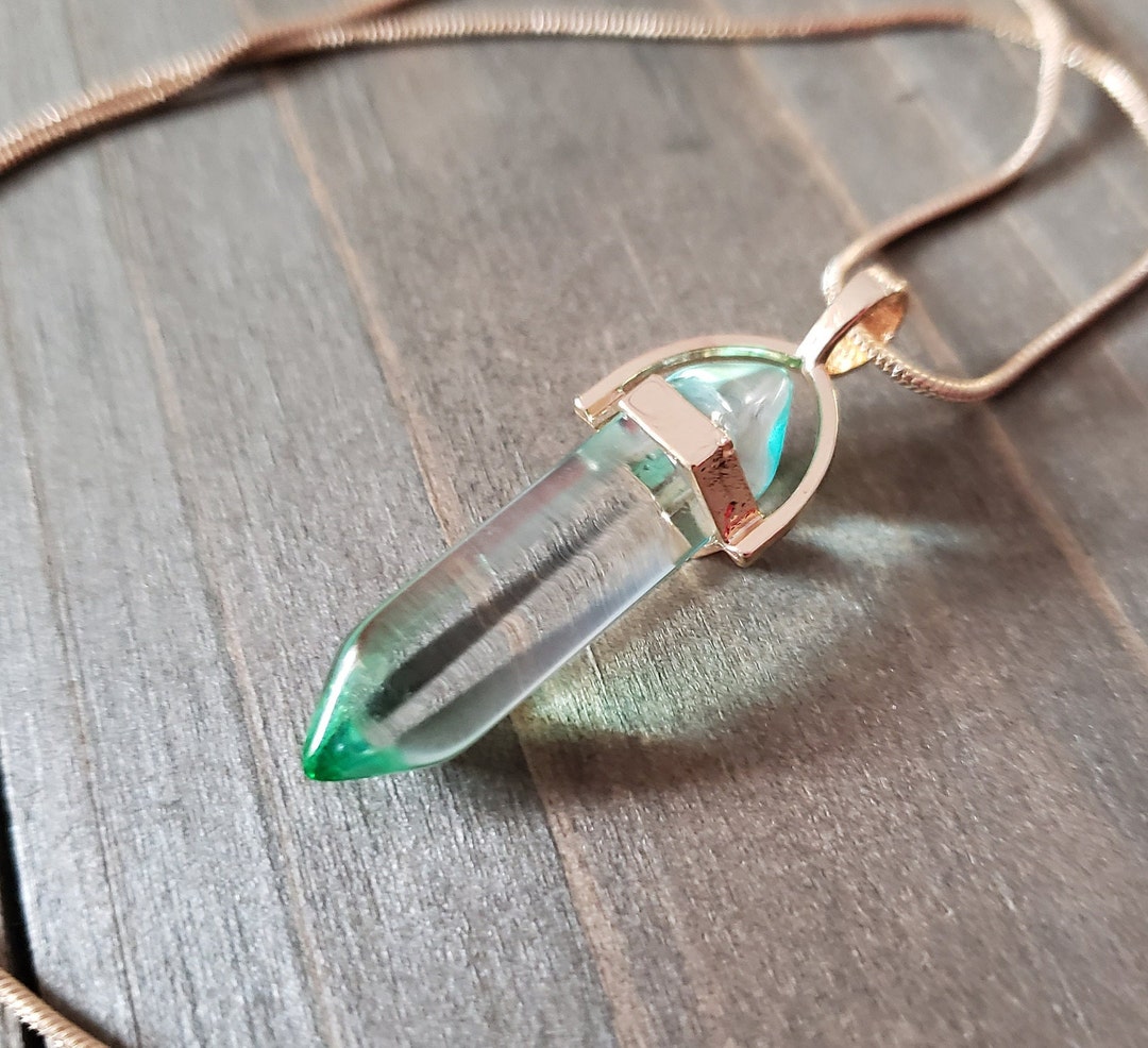 Blue Ombre Quartz Crystal Natural Stone Necklace 18k Gold Hexagonal ...