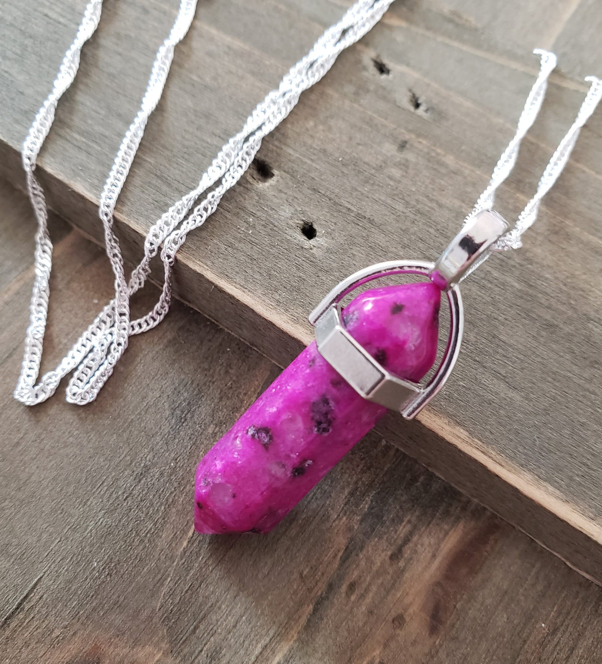 Pink Howlite Natural Stone Necklace- 925 Sterling Silver Water Ripple ...