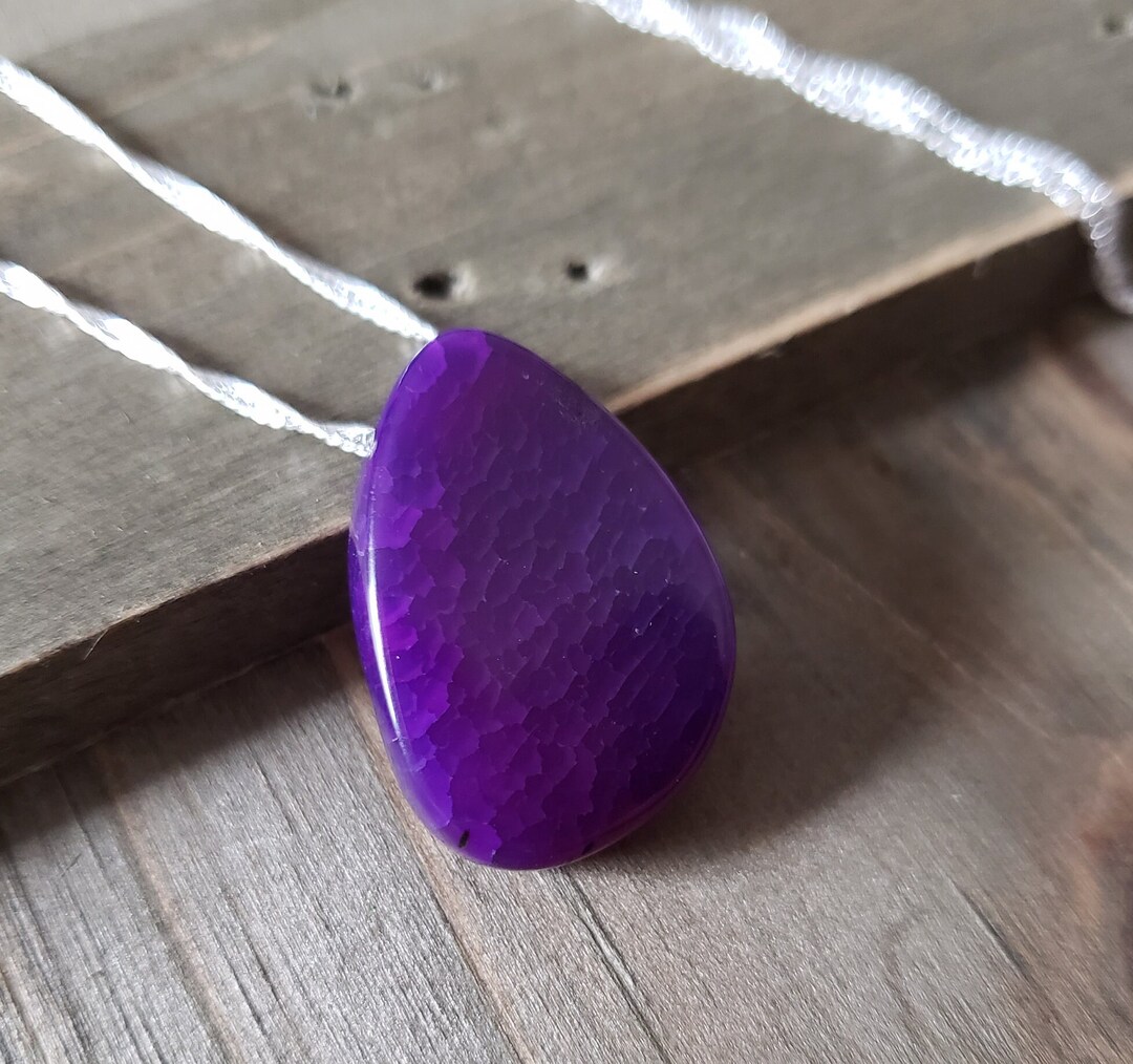 Purple Fire Agate Oval Natural Stone Necklace- 925 Sterling Silver ...