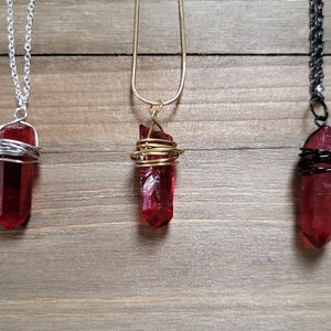 Raw Red Quartz Natural Stone Necklace- 925 Sterling Silver 18k Gold ...