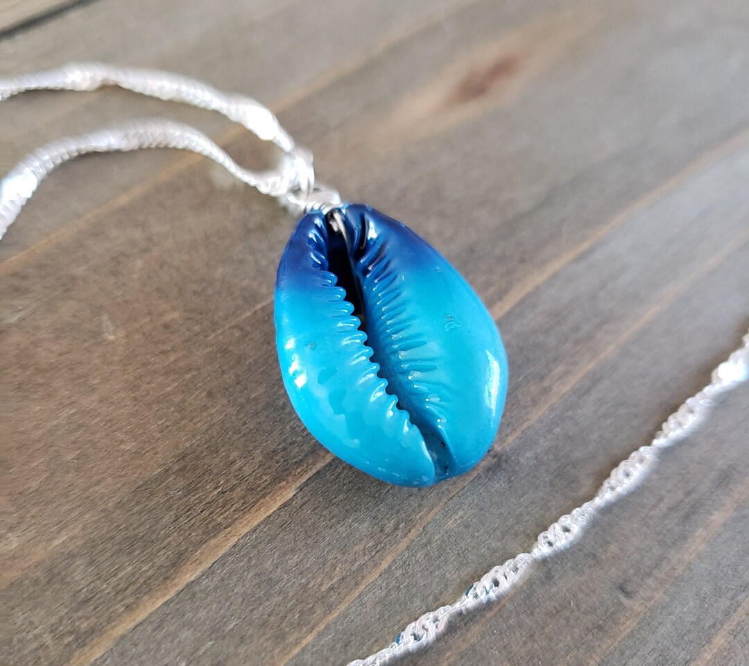 Ombre Blue Shell Necklace- 925 Sterling Silver Water Ripple Handmade ...
