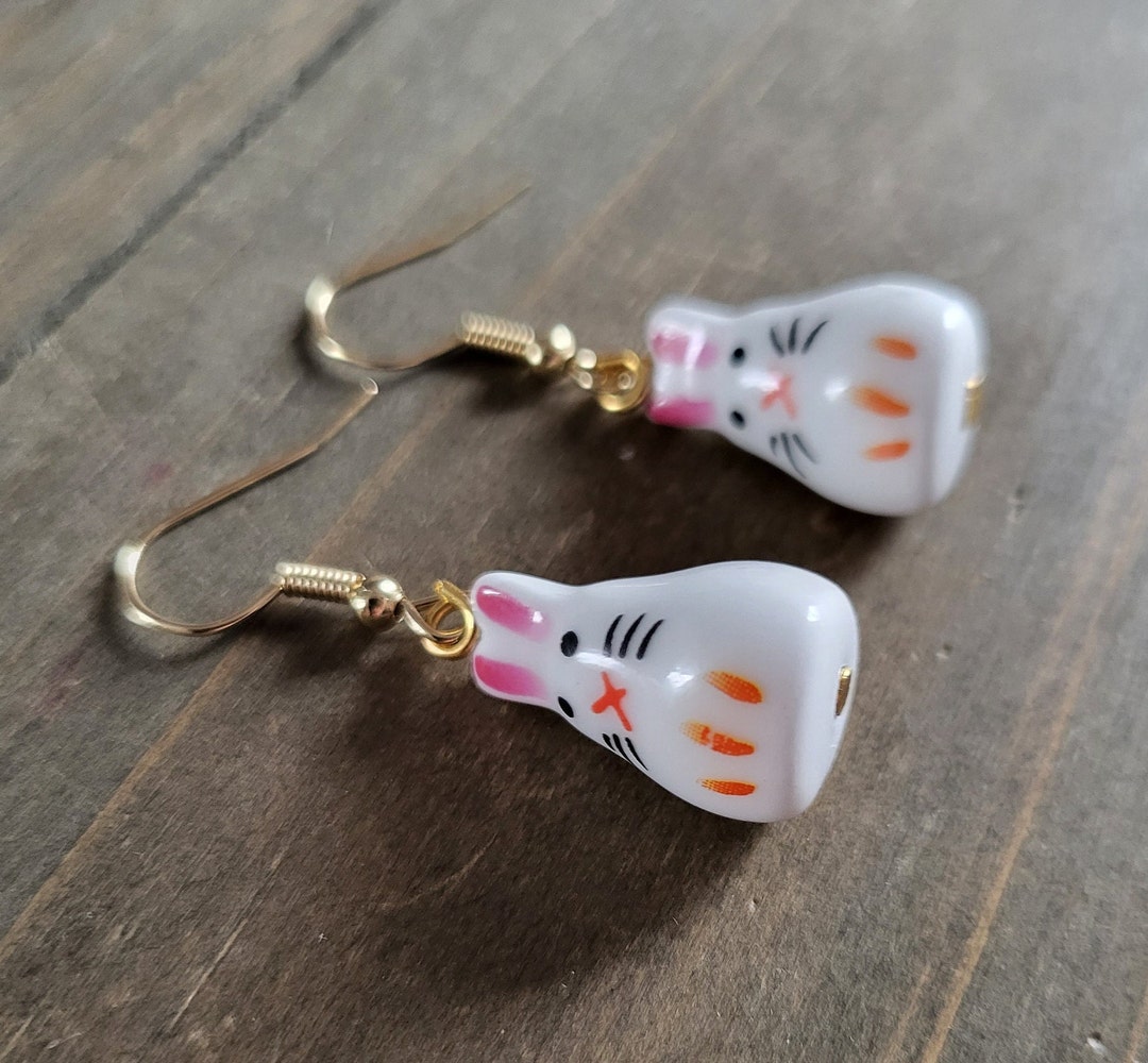 Ceramic Bunny Earrings- 18k Gold Porcelain Easter Bunny Rabit Spring Seasonal Earrings- Peter ...
