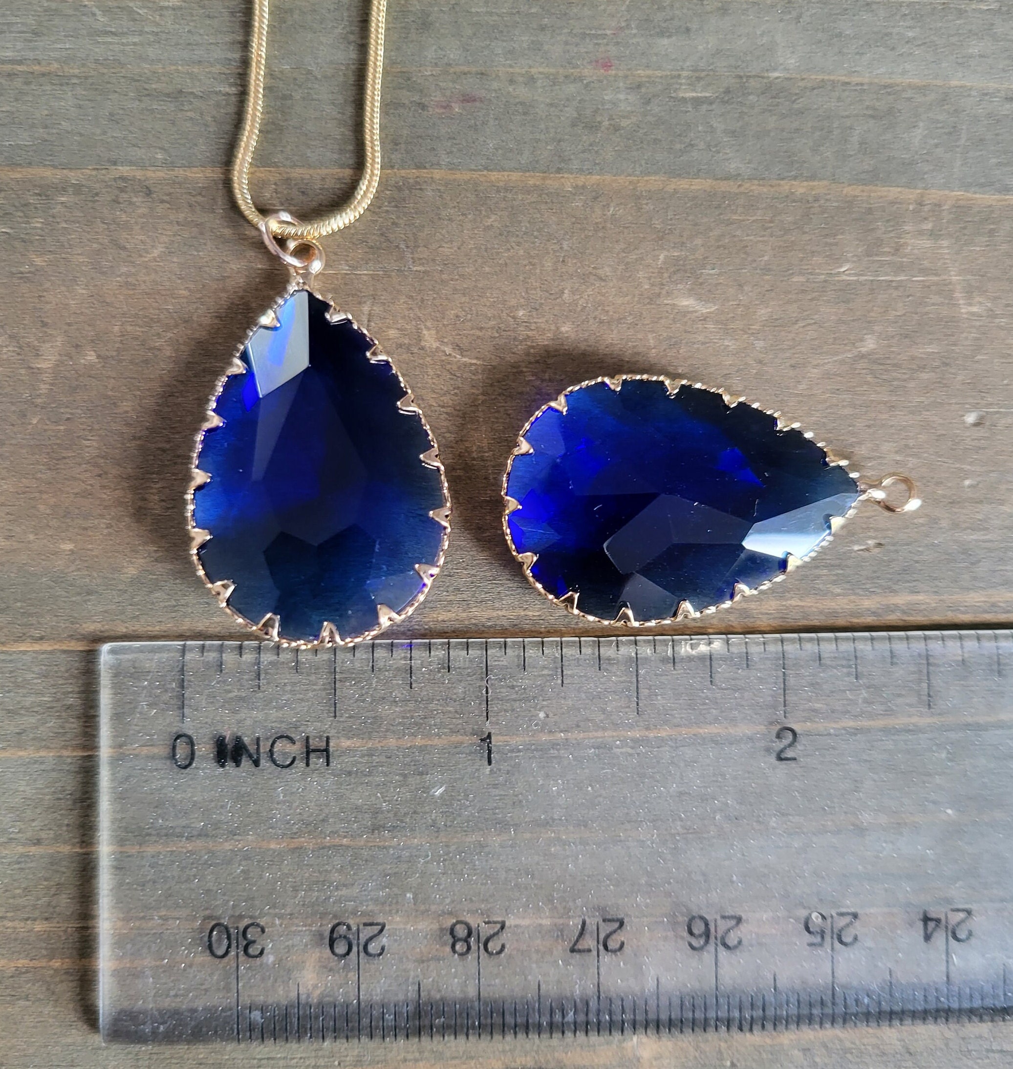 18k Gold Royal Blue Crystal Necklace- Handmade Real Stone Deep Blue ...