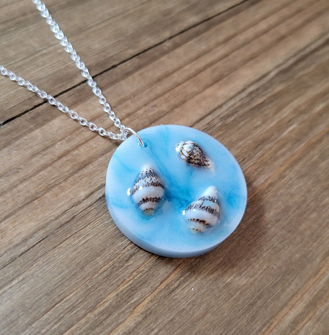 Ocean Shell Circle Necklace- Handmade 925 Sterling Silver Resin Disks ...