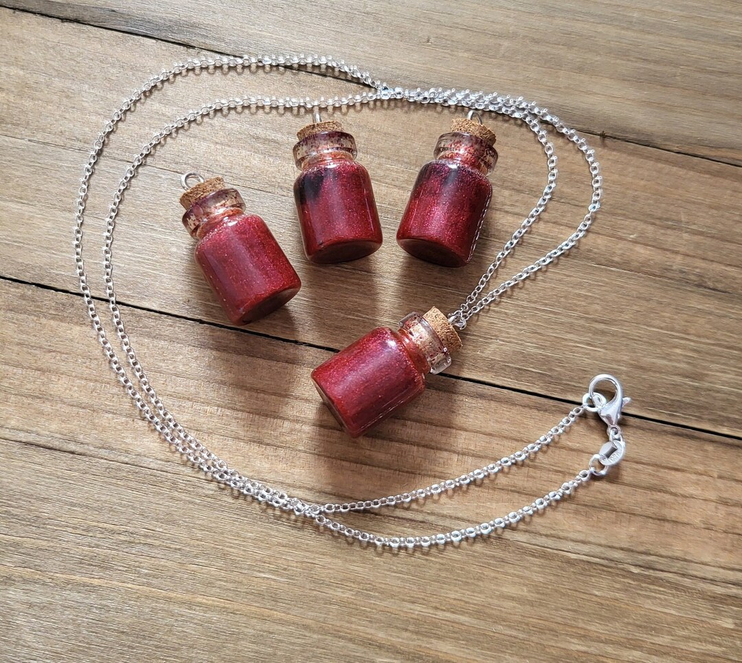 Red Blood Glass Vial Necklace- 925 Sterling Silver Handmade Resin ...