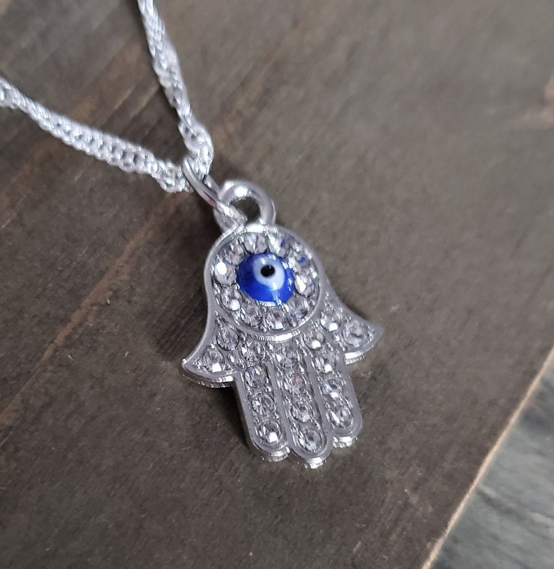 Silver Hamsa Evil Eye Hand Necklace 925 Sterling Silver - Etsy