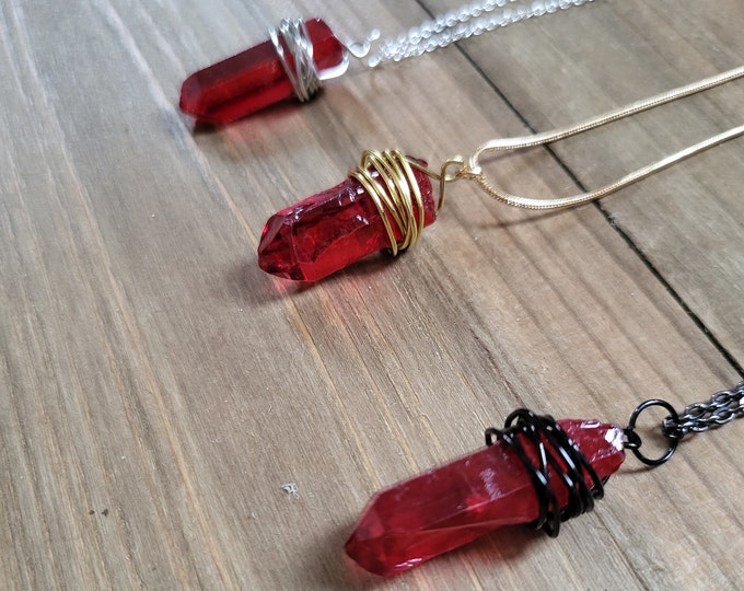 Shimmering Blood Red Resin Diamond Necklace- 925 Sterling Silver ...