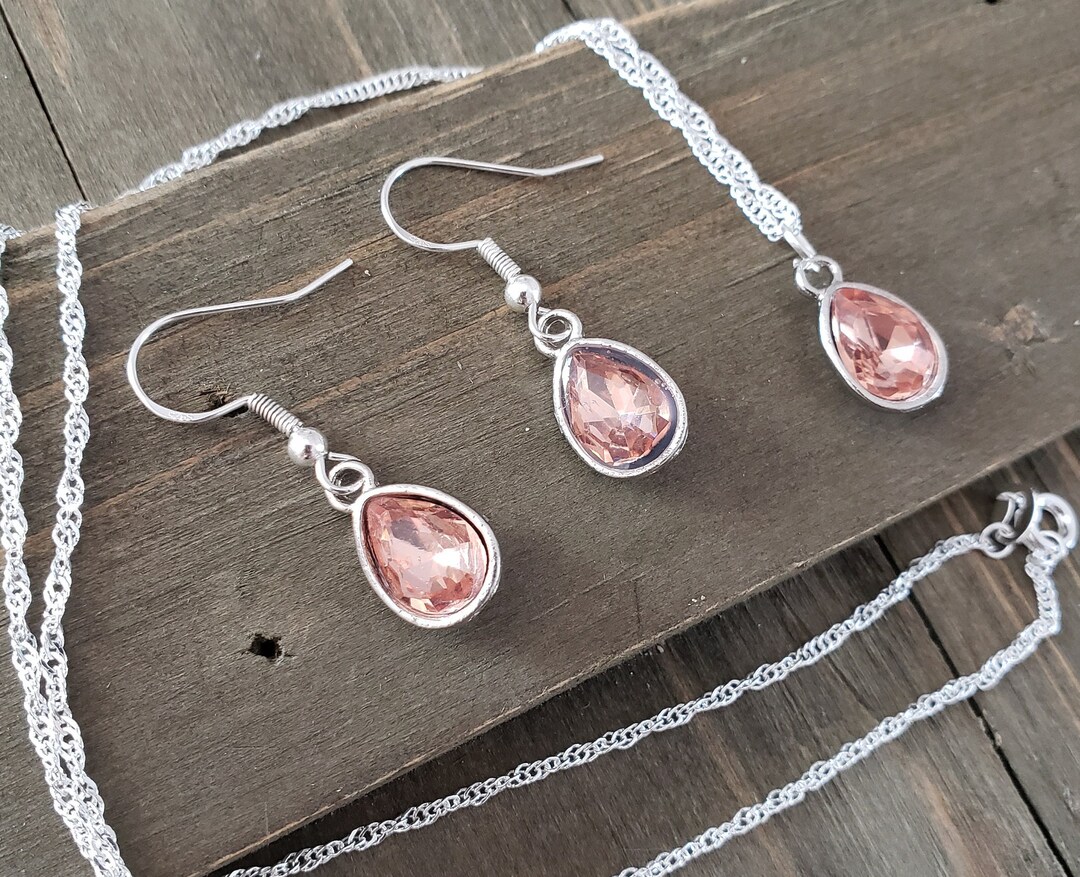 Rose Pink Diamond Jewelry Set- 925 Sterling Silver Water Ripple ...