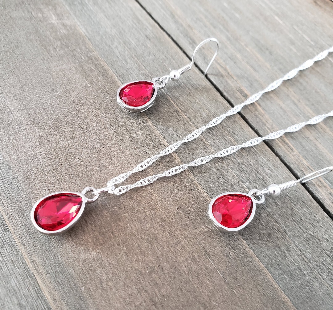 Romance Red Diamond Jewelry Set- 925 Sterling Silver Water Ripple ...