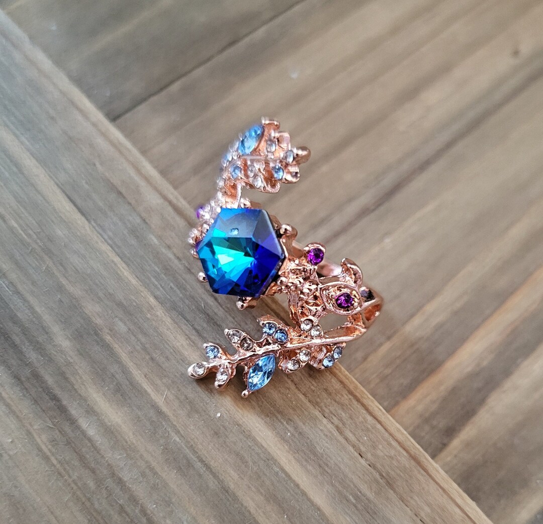 Rose Gold Star Studded Leaf Crystal Ring Rose Gold Handmade Crystal ...