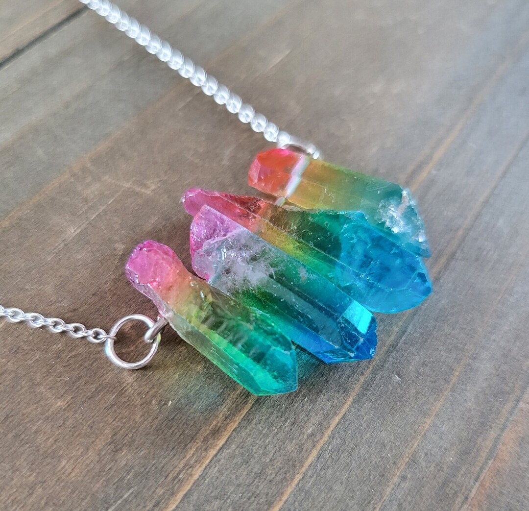 Rainbow Quartz Shards Natural Stone Necklace 925 Sterling Silver ...
