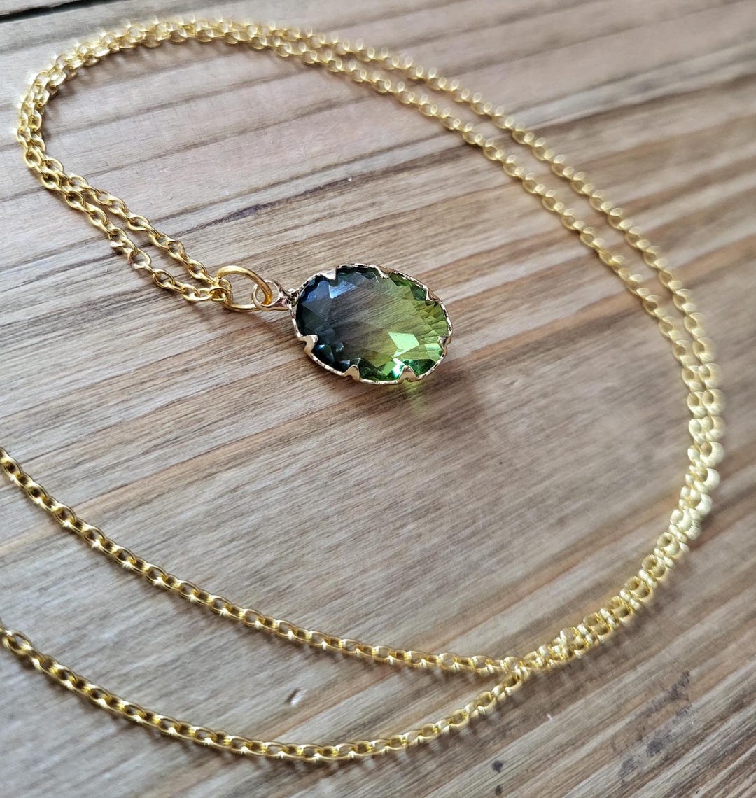 Forest Green Ombre Cubic Zirconia Necklace- 18k Gold Handmade Green ...