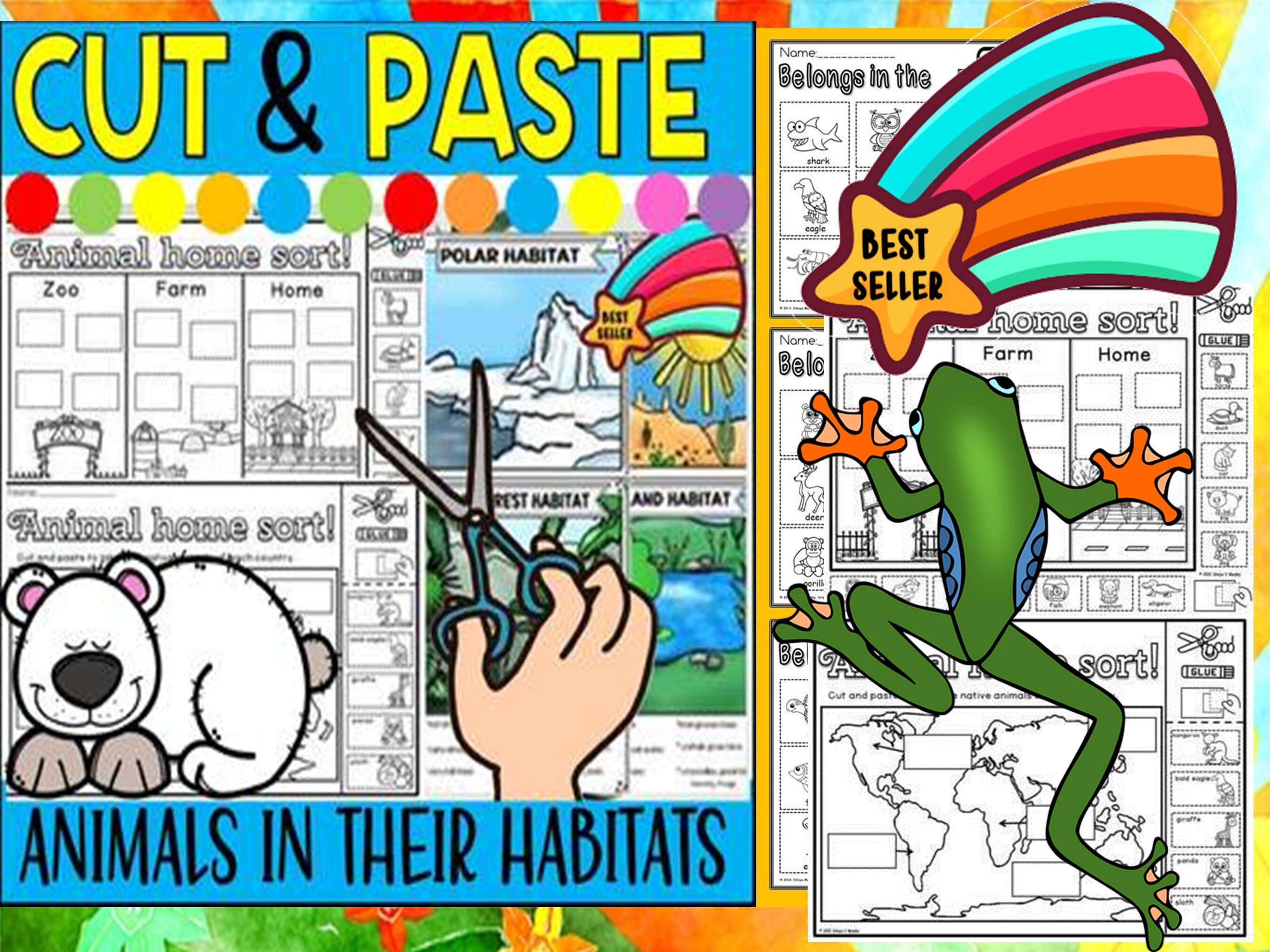 Cut and Paste Animals in Their Habitats|posters| Snakes and Ladders ...