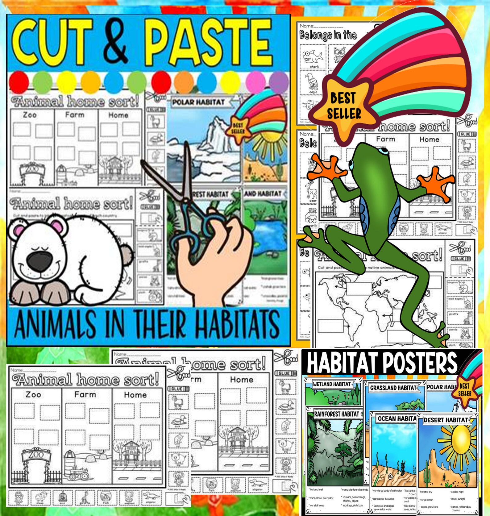 Cut and Paste Animals in Their Habitats|posters| Snakes and Ladders ...