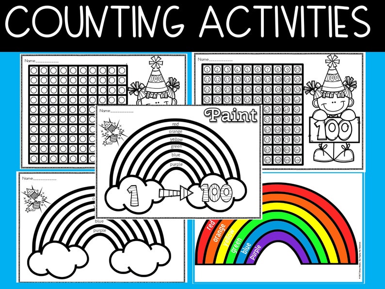 1oo Days of School Wall Chart and Worksheets - Etsy