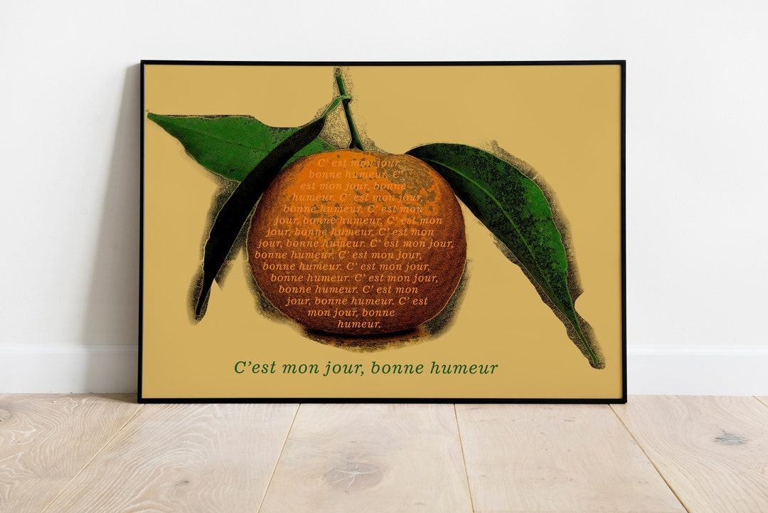 Orange Digital Print With French Quote, Ink Outline Brush Stroke ...