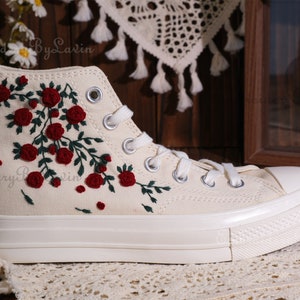 Converse Red Rose Embroidered Shoes,1970s Converse Chuck Taylor ...