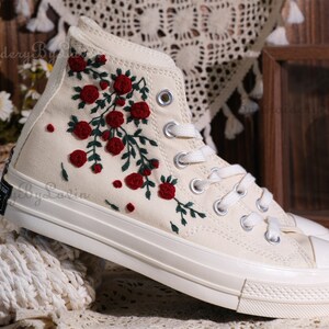 Converse Red Rose Embroidered Shoes,1970s Converse Chuck Taylor ...