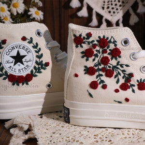Converse Red Rose Embroidered Shoes,1970s Converse Chuck Taylor ...