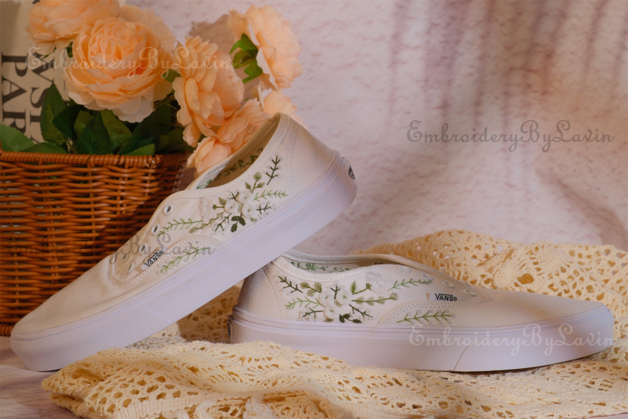 Custom Hand Embroidered Vans Floral Shoes, Personalized Floral ...