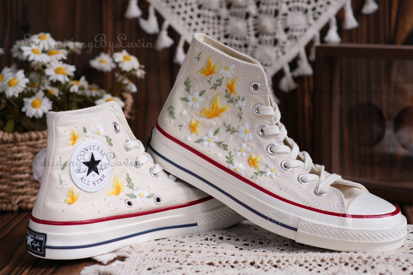 Converse Butterfly Flower Embroidered Shoes,1970s Converse Chuck Taylor ...