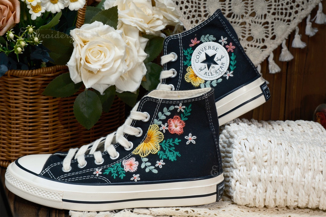 Converse Sunflower Embroidered Shoes,1970s Converse Chuck Taylor ...