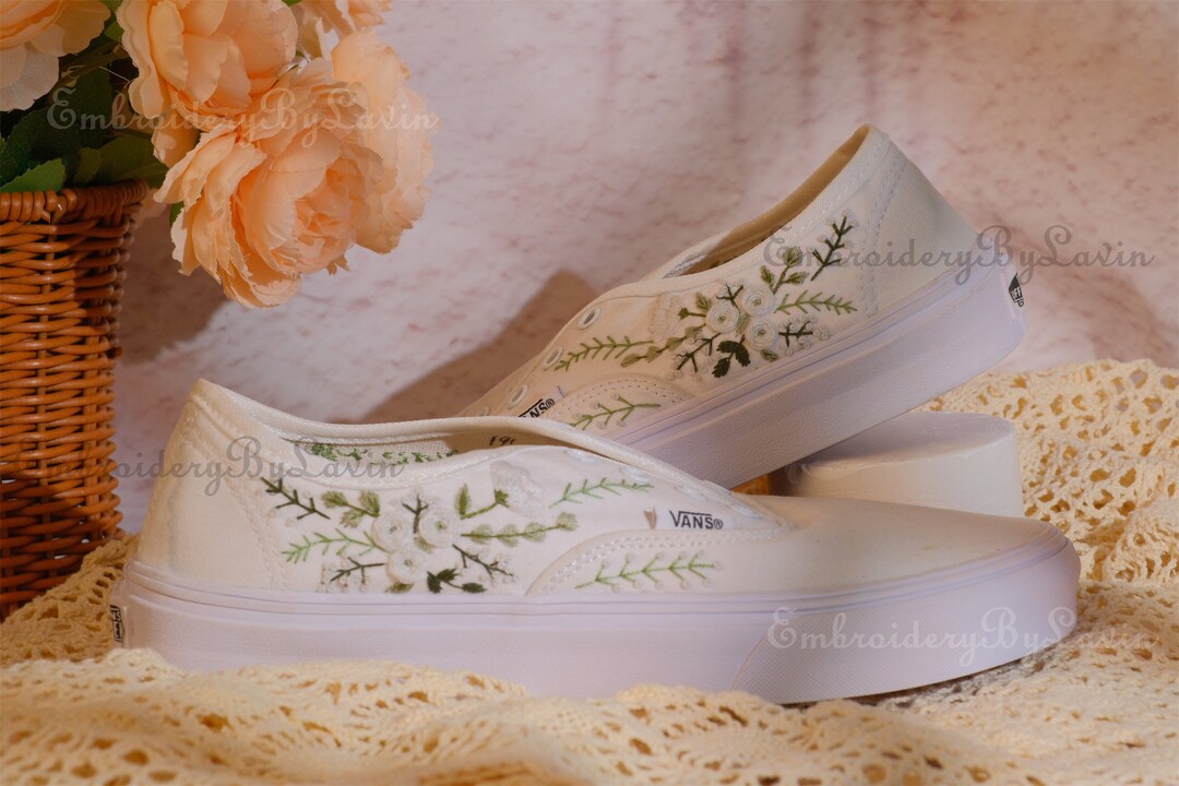 Custom Hand Embroidered Vans Floral Shoes, Personalized Floral ...