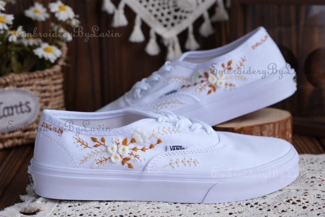 Custom Hand Embroidered Vans Floral Shoes, Personalized Floral ...
