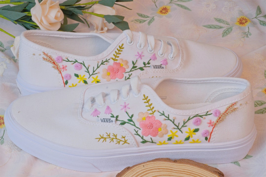 Custom Hand Embroidered Vans Floral Shoes, Personalized Floral ...