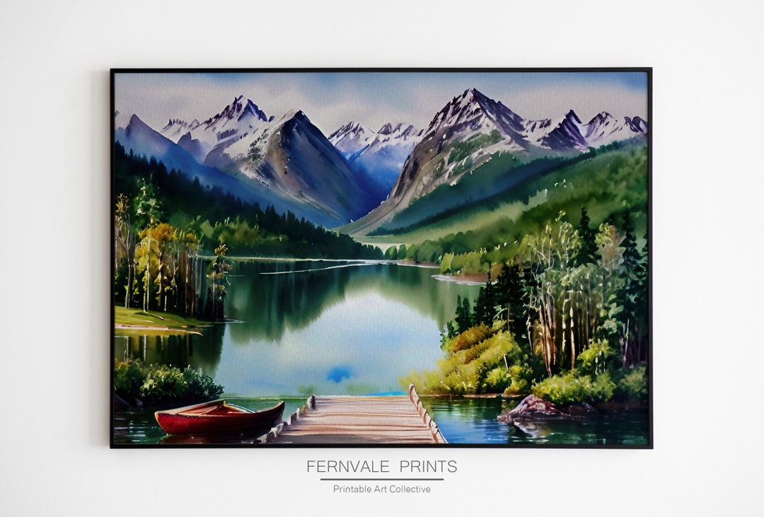 The Alpine Dream | Lake and Mountain Harmony Watercolor Painting ...