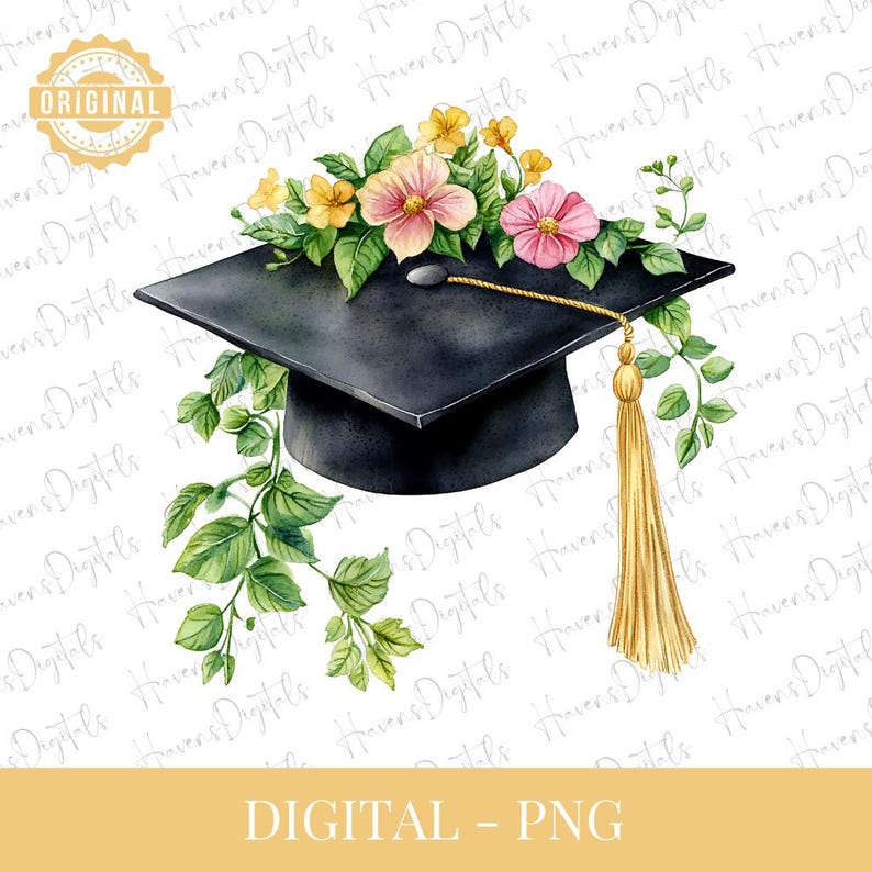 Watercolor Graduation Cap Clipart – Floral Grad Cap PNG, Class of 2025 ...