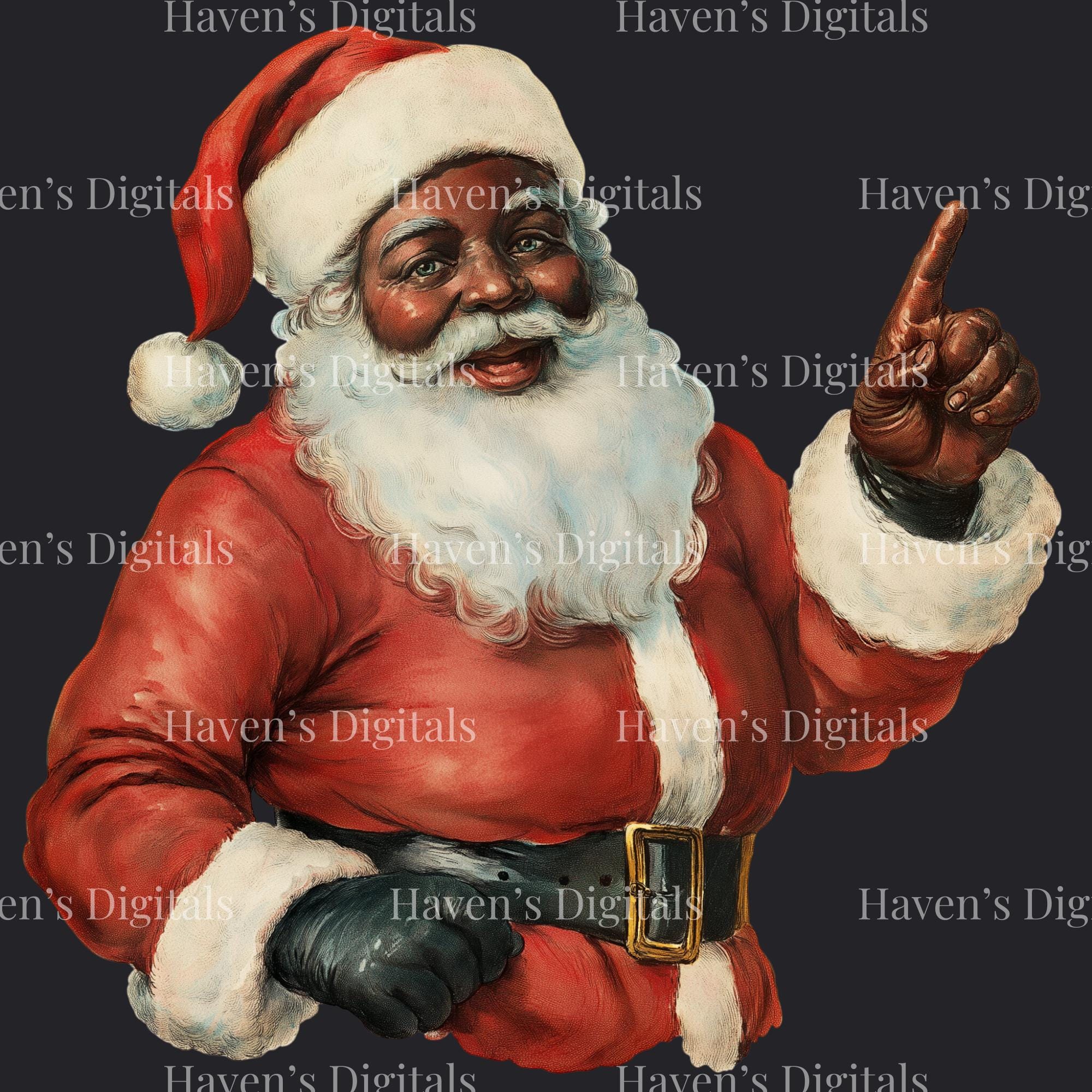 12 Black Santa Clipart Bundle – Vintage Watercolor SVG & PNG, Black ...