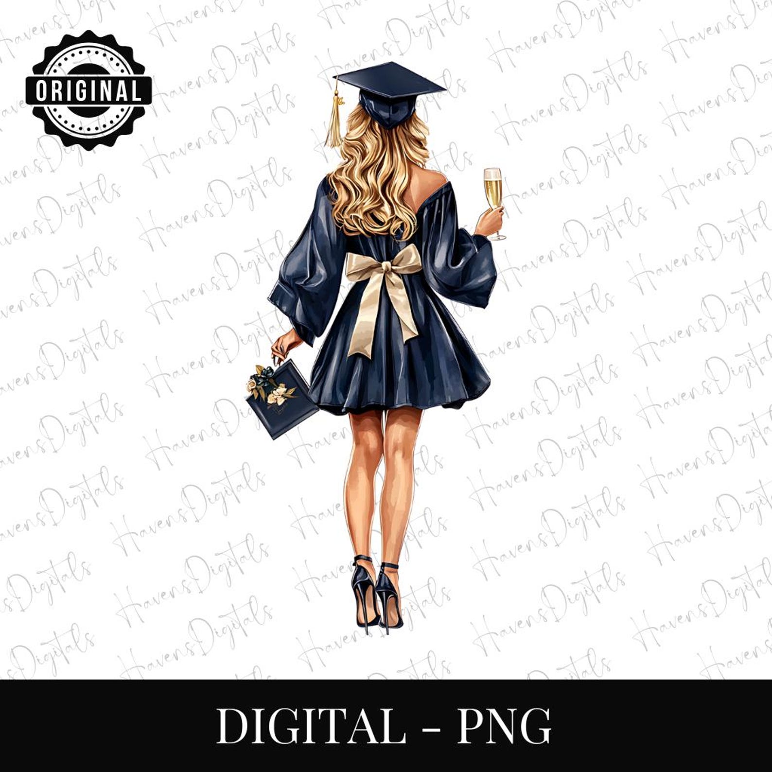 Graduation Girl Clipart – Class of 2025 Graduate PNG – Stylish Senior ...