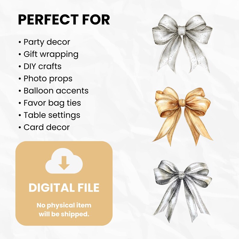 New Year’s Eve Clipart | Gold and Silver Bows PNG SVG Bundle ...