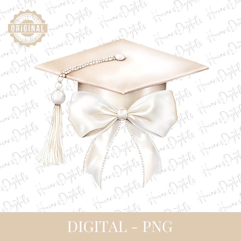 Champagne Graduation Cap Clipart With Ivory Bow – Class of 2025 ...