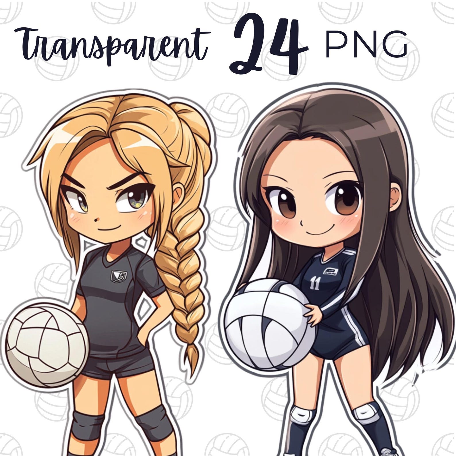 24 Chibi Volleyball Girl Clipart Pack – Kawaii Chibi Pngs, Volleyball ...
