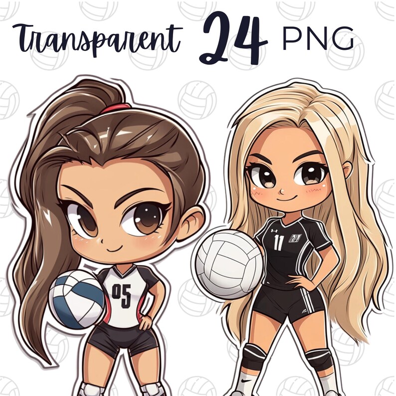 24 Chibi Volleyball Girl Clipart Pack – Kawaii Chibi Pngs, Volleyball ...