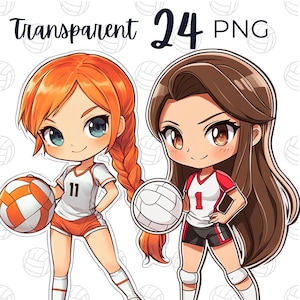 24 Chibi Volleyball Girl Clipart Pack – Kawaii Chibi Pngs, Volleyball ...