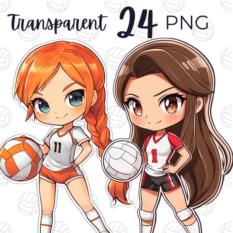 24 Chibi Volleyball Girl Clipart Pack – Kawaii Chibi Pngs, Volleyball ...