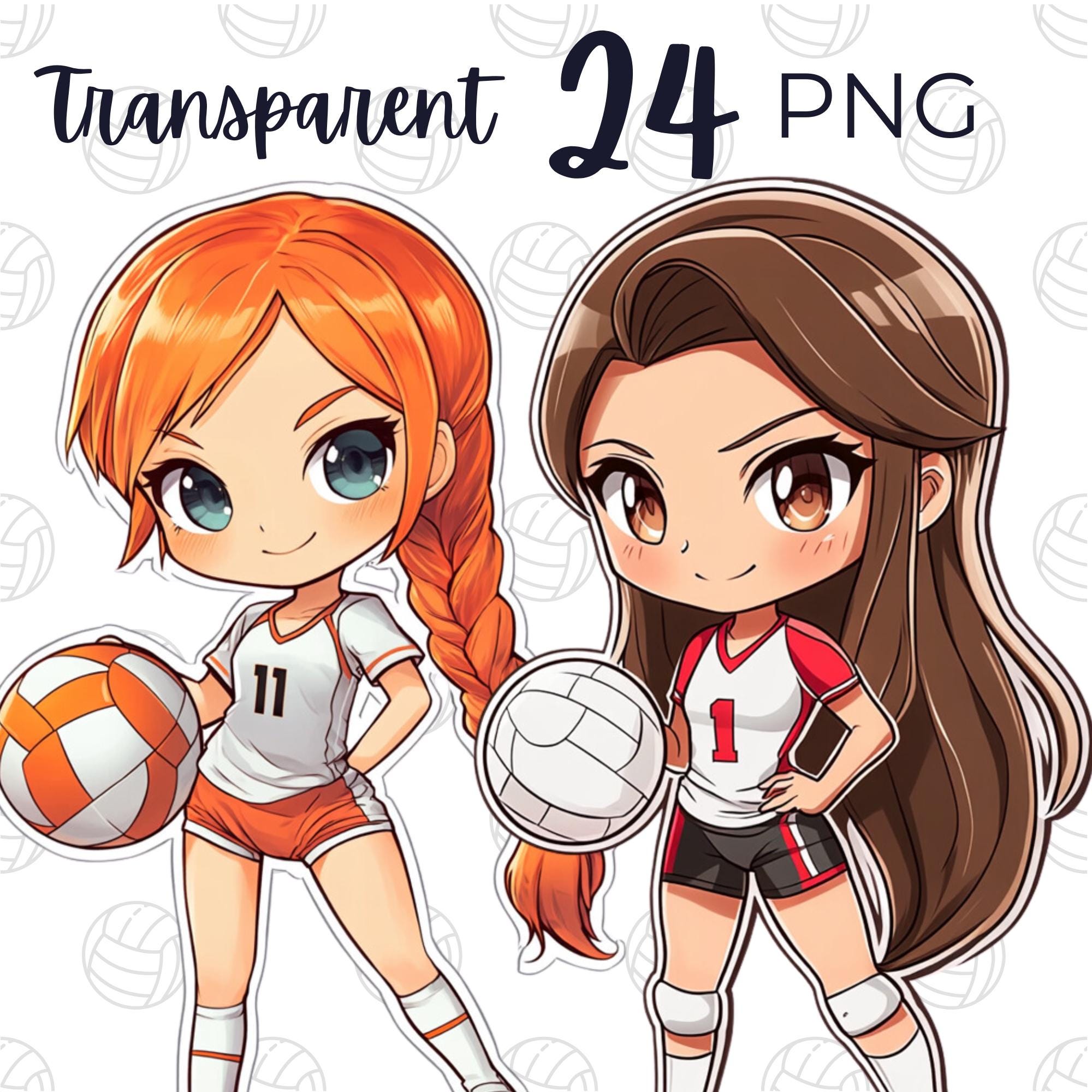 24 Chibi Volleyball Girl Clipart Pack – Kawaii Chibi Pngs, Volleyball ...
