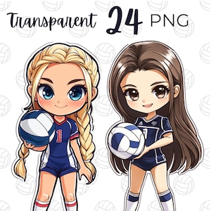 24 Chibi Volleyball Girl Clipart Pack – Kawaii Chibi Pngs, Volleyball ...