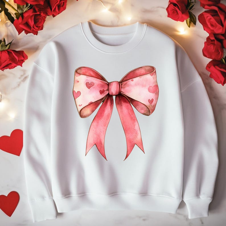 Pink Watercolor Heart Bow Clipart Xoxo PNG, Retro Valentine PNG ...