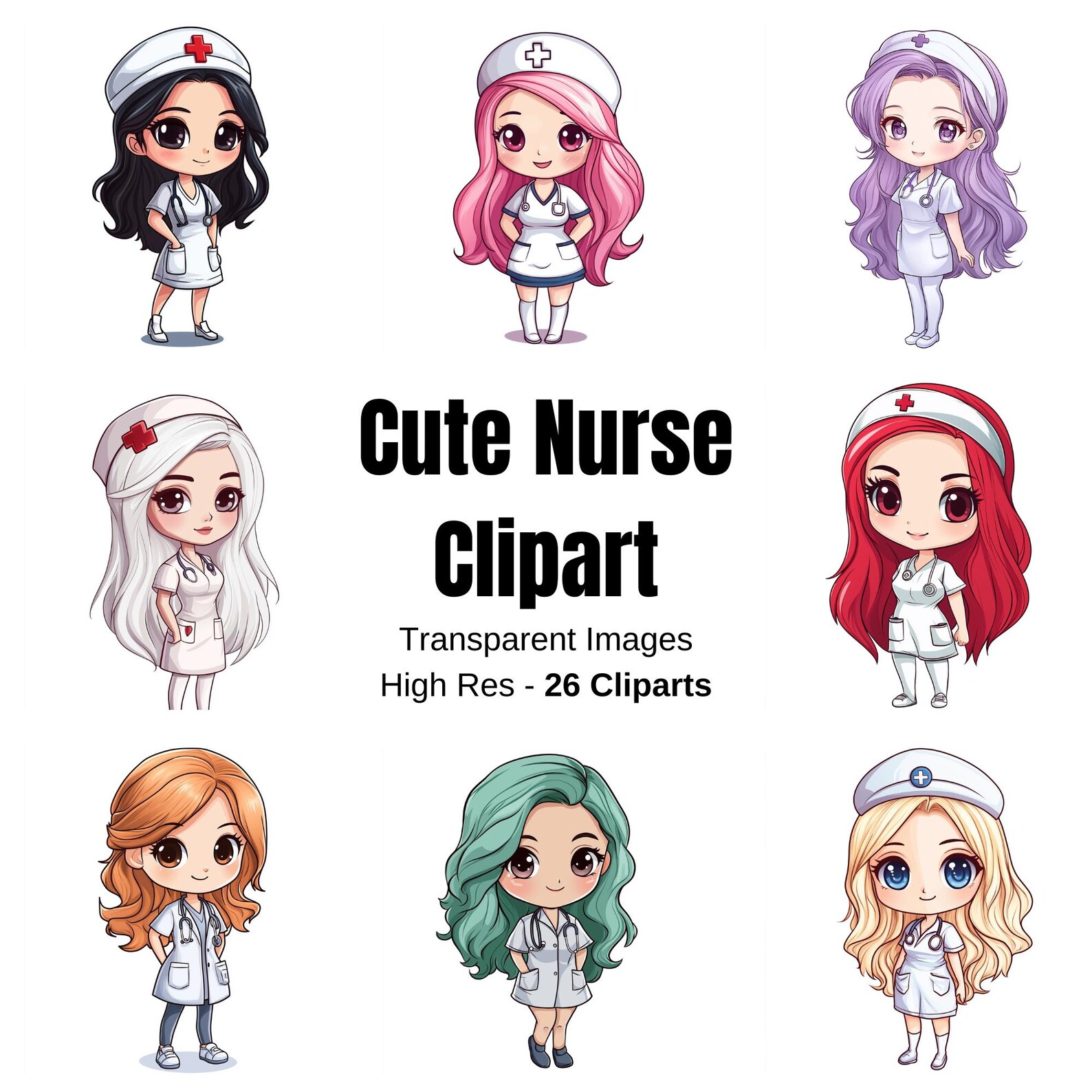 26 Cute Nurse Clipart, Chibi Clipart, Nurse Practitioner, Medical ...