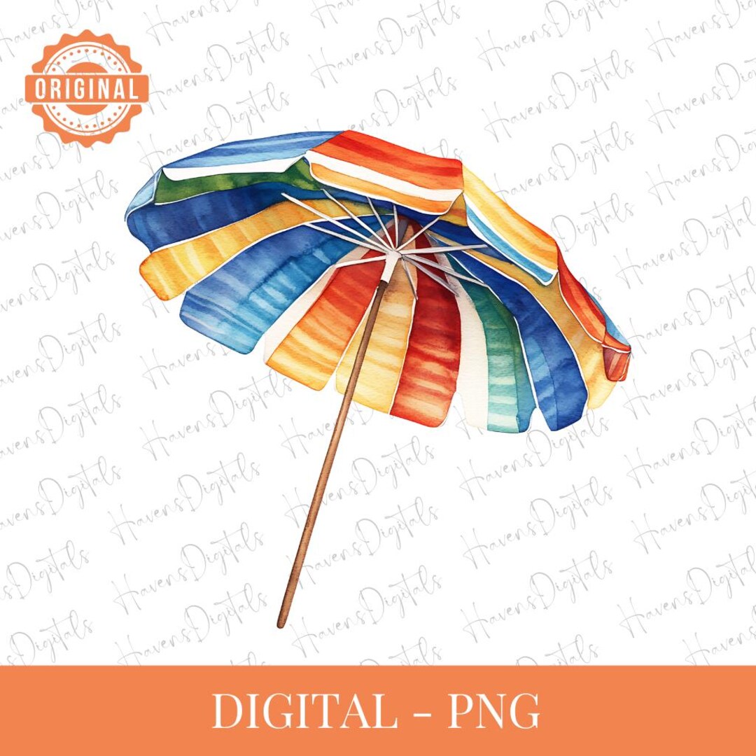 Striped Beach Umbrella Watercolor Clipart PNG – Summer Vacation Art ...
