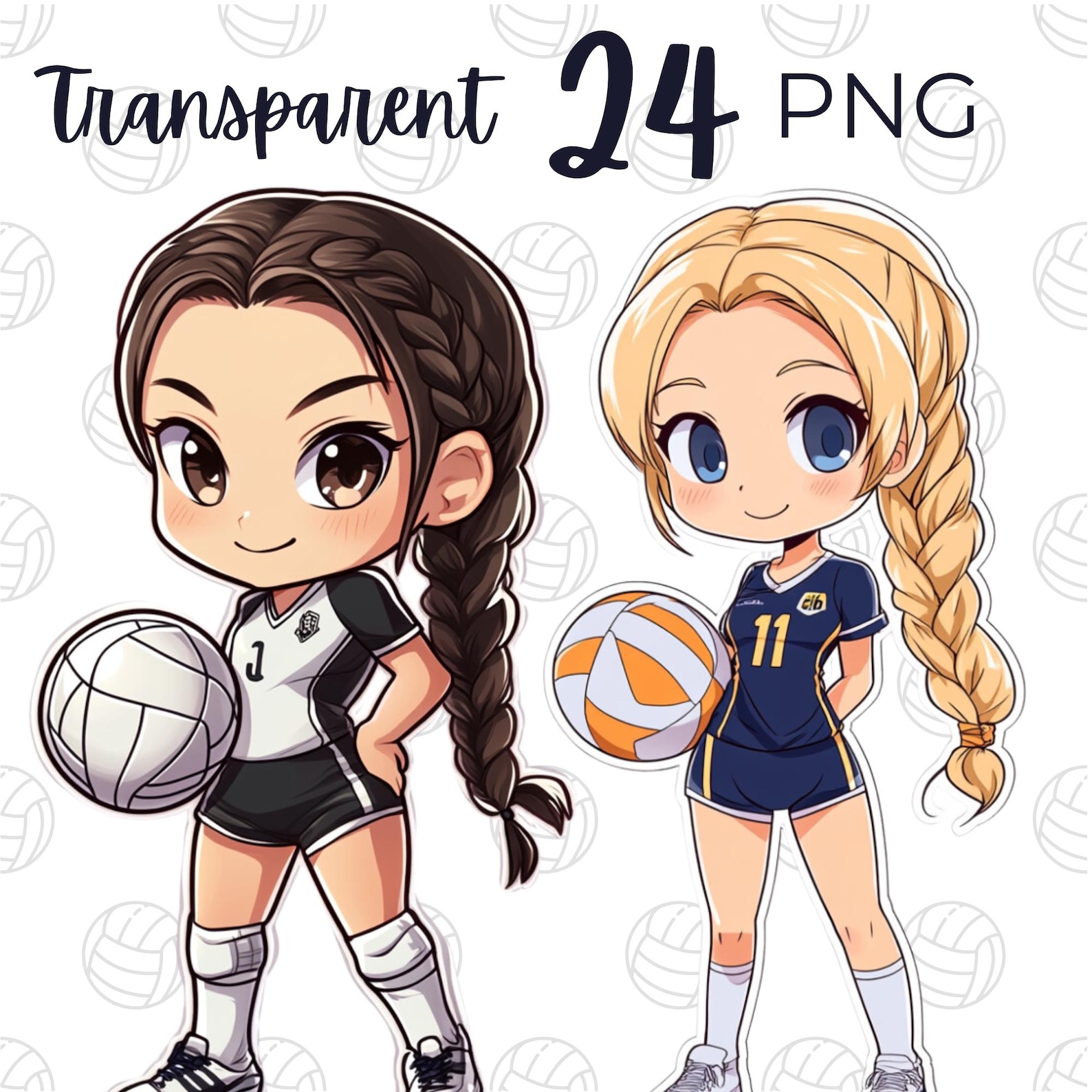 24 Chibi Volleyball Girl Clipart Pack – Kawaii Chibi Pngs, Volleyball ...