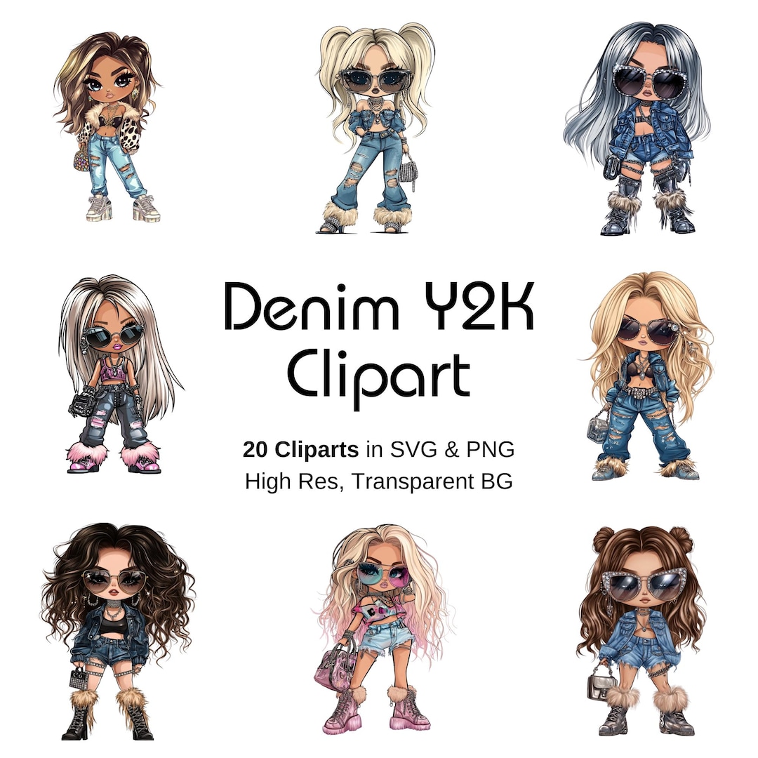 20 Chibi Girl Clipart Bundle – Stylish Denim Y2K Outfits, Chibi PNG ...