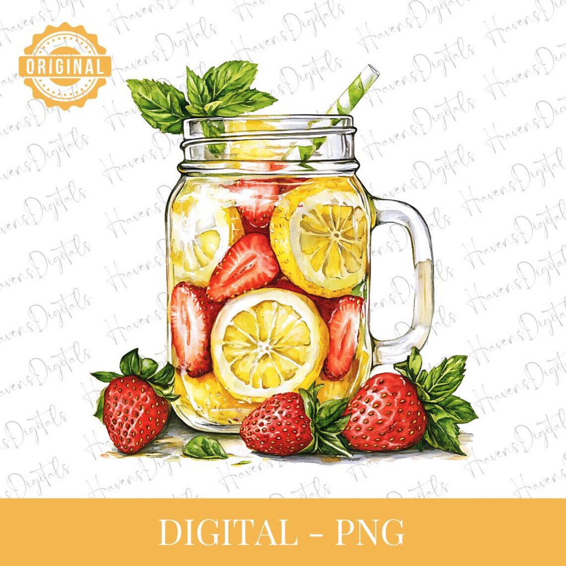 Watercolor Strawberry Lemonade Clipart – Summer Mason Jar Drink PNG ...