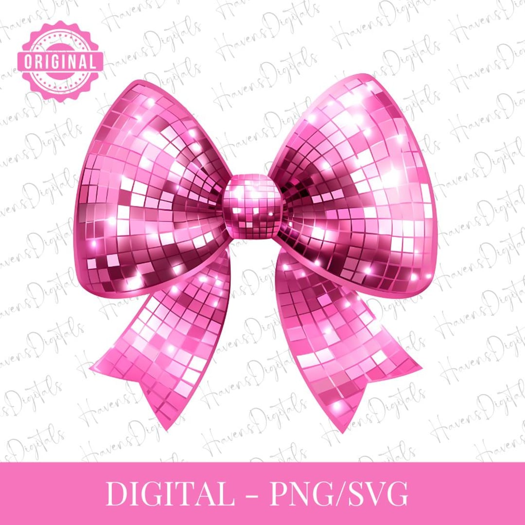 Pink Disco Ball Bow Clipart | Disco Ball SVG and PNG | Coquette Room ...