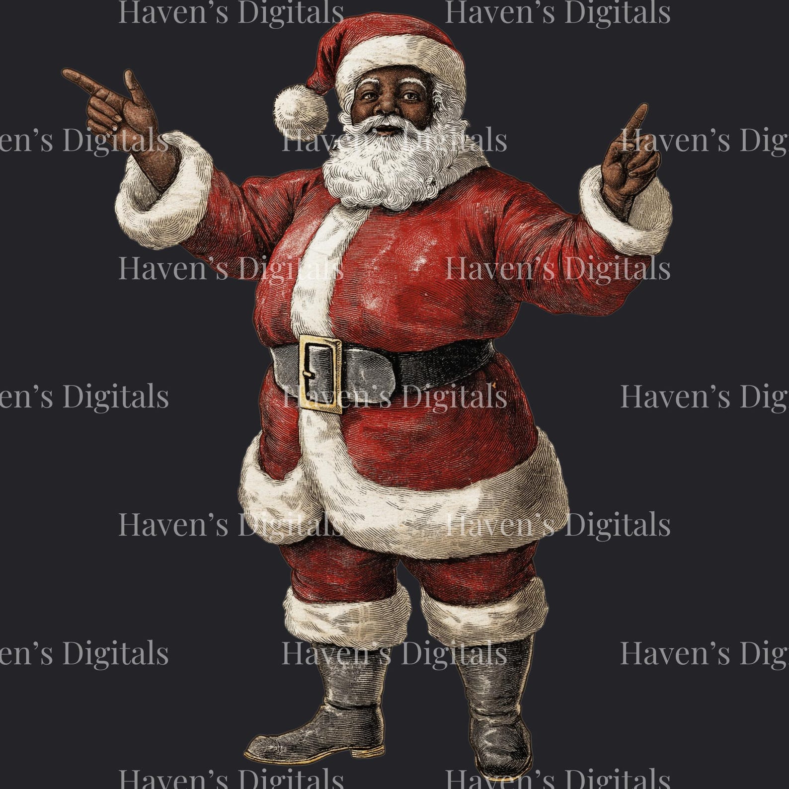 12 Black Santa Clipart Bundle Vintage Watercolor SVG & PNG, Black ...